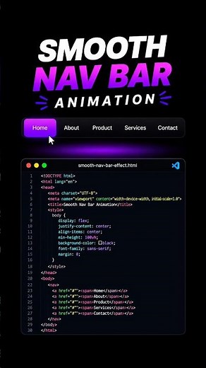 Smooth Animated Navbar Using HTML CSS & JavaScript | MERN Stack Course #shorts #coding