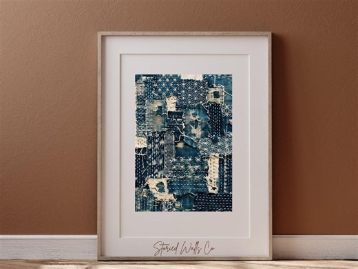 Sashiko Indigo Textile Art Print, Japanese Boro Fabric Texture Poster (digital Download) - Etsy