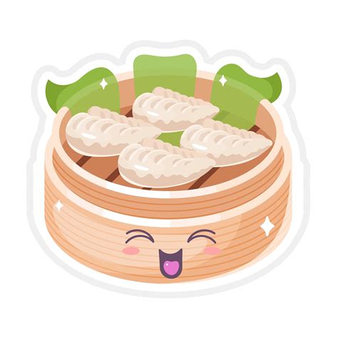 Chinese Dim Sum Cute Kawaii Vector Character Asian Traditional Dish