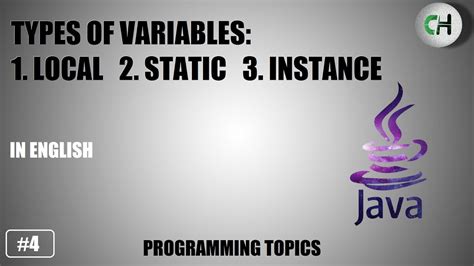 types of variable in java types of variable local variable static