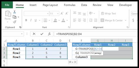 excel transpose function example sample file