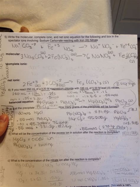 solved write the molecular complete ionic and net ionic