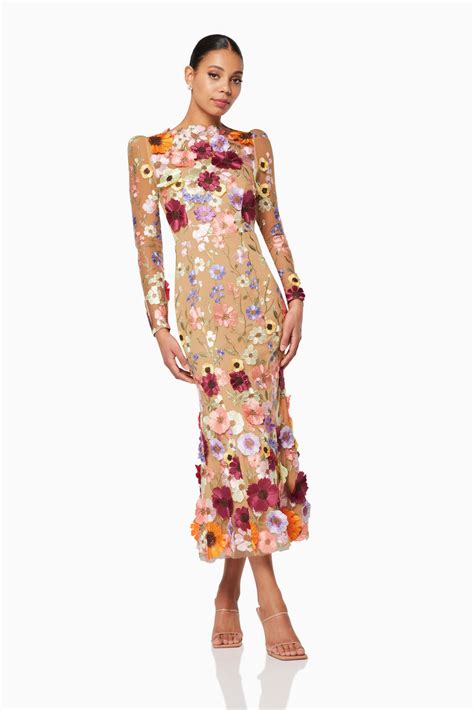 Shannon 3d Floral Midi Dress In Pink Elliatt