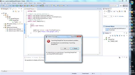 error running testng on eclipse launching sampletest has encountered a