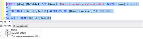 not null constraint in sql server tsql database tutorials
