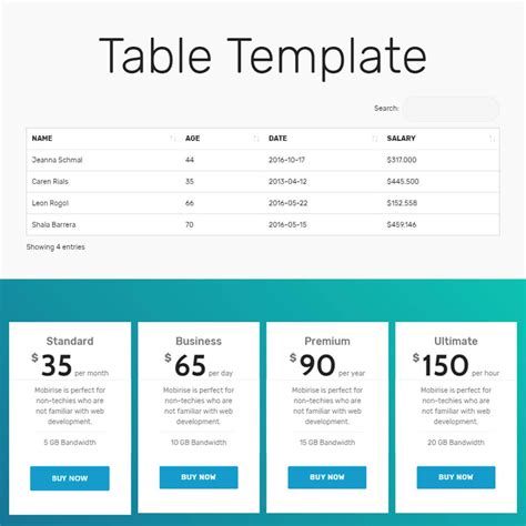 bootstrap table template with search