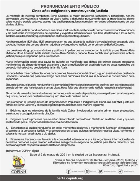 Pronunciamiento Publico Cinco Años Exigiendo Y Construyendo Justicia