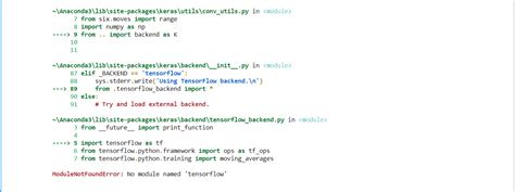 python modulenotfounderror in importing and working with keras