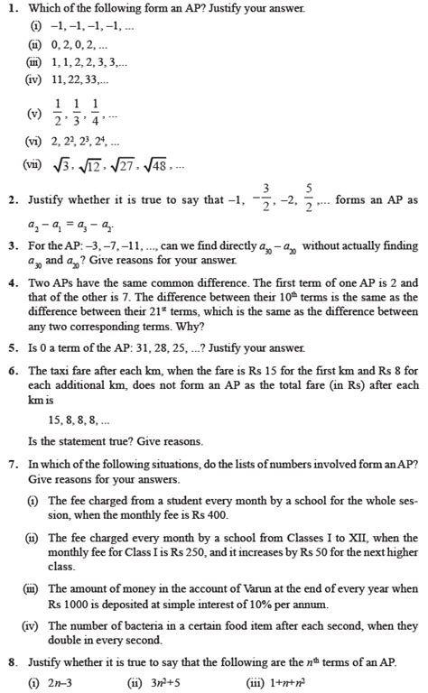 arithmetic progression worksheet class 10 pdf