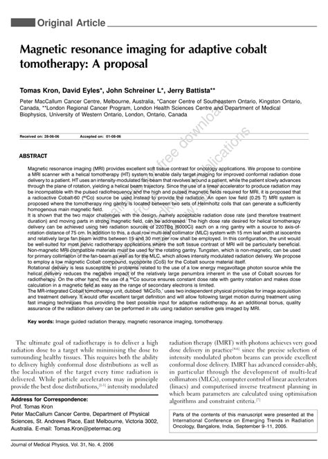 pdf magnetic resonance imaging for adaptive cobalt tomotherapy a