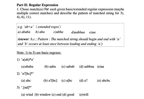 solved part ii regular expression 1 chose match es for