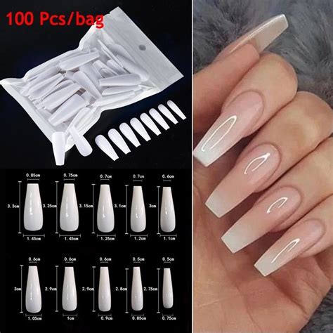 Buy 100pcs Bag Clear Coffin Ballerina Nail Tips Long Stiletto False