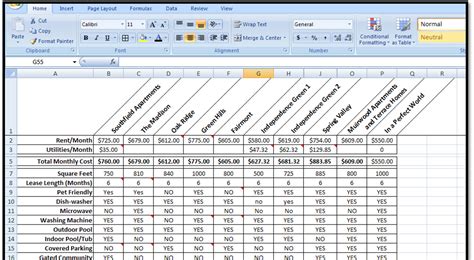 excel spreadsheets help example rating comparison