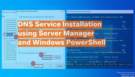 how to install dns using server manager and powershell technig
