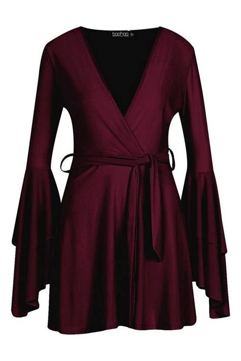 Dresses Plunge Neck Flared Sleeve Skater Dress Boohoo