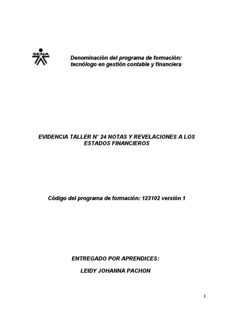 Taller Guía 24 Notas Y Revelaciones A Los Estados Financieros Pdf