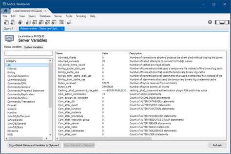 mysql mysql workbench manual 6 4 status and system variables