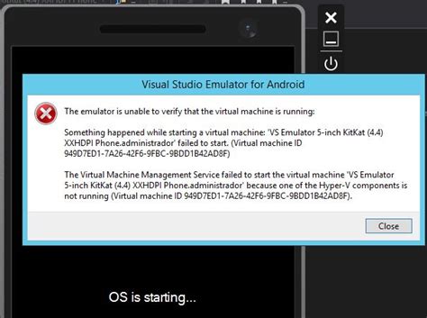 azure the emulator is unable to verify that the virtual machine is