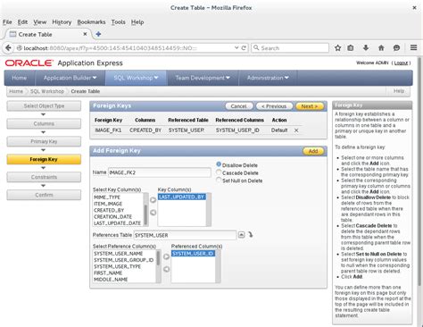 how to create a table in apex