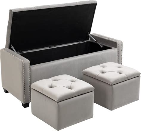 Betoko 3pc Tufted Storage Ottoman Benches Set For Living