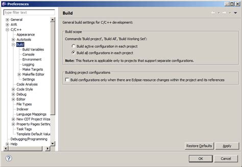 eclipse cdt build configurations build all at once stack overflow