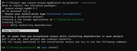 error while i create a new npm project it says error while installing