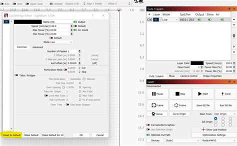 layer settings back to default lightburn software questions