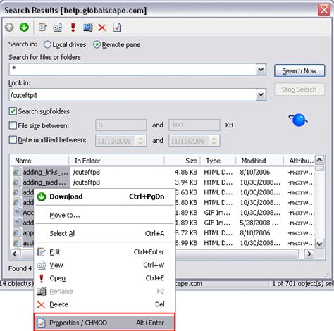 can i use chmod recursively with cute ftp how do i apply permissions