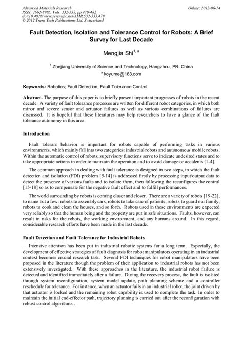 Fault Detection Isolation And Tolerance Control For Robots A Brief