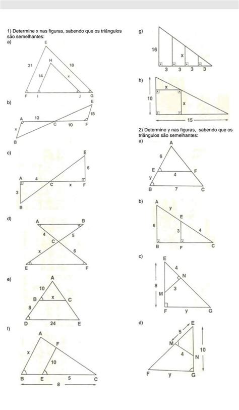 1 Determine X Nas Figuras Sabendo Que Os Triângulos São Semelhantes A
