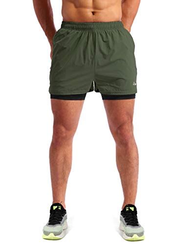 Pudolla Mens 2 In 1 Running Shorts 5 Quick Dry Gym Athletic Workout