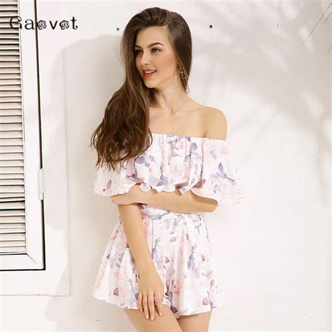 Gaovot 2019 Summer Women Playsuit Sexy Off Shoulder Ruffles Floral