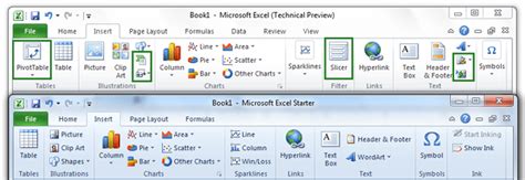 office starter 2010 and office 2010 professional features