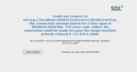 tcp error code 10061 no connection could be made because the target