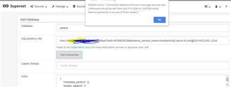 solved superset error while trying to add hdp hive databa