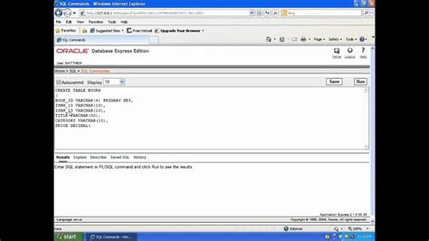 sql with oracle 10g xe using create table to build a table youtube