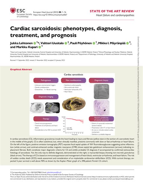 Pdf Cardiac Sarcoidosis Phenotypes Diagnosis Treatment And Prognosis