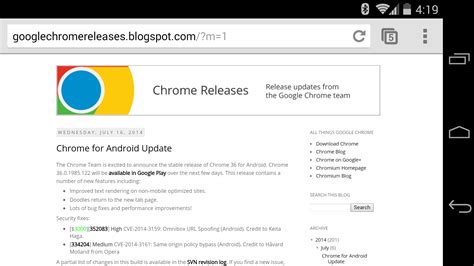 chrome for android bumped to v36 with improved text rendering on non