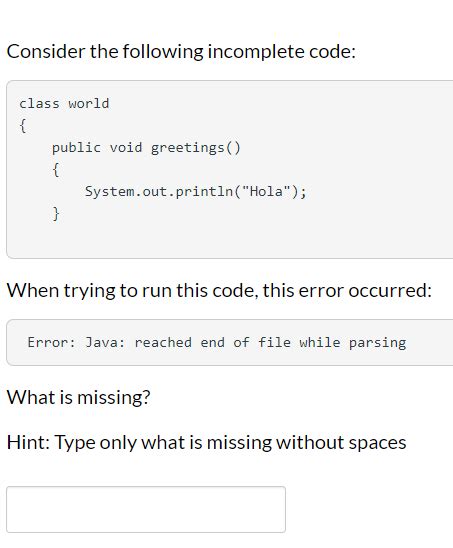 reached end of file while parsing java design corral