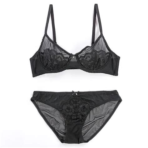 Ultrathin Bra Set Sexy Women Underwear Lace Rhinestone Tulle Triangle