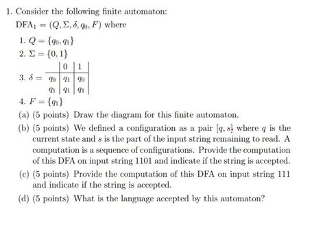 Solved 1 Consider The Following Finite Automaton