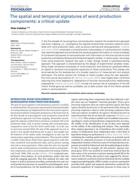 Pdf The Spatial And Temporal Signatures Of Word Production Components