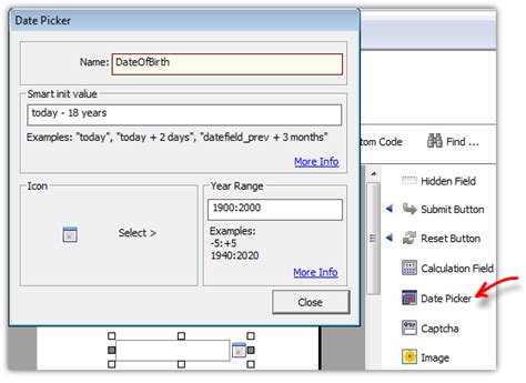 date picker properties simfatic forms 4 0 help