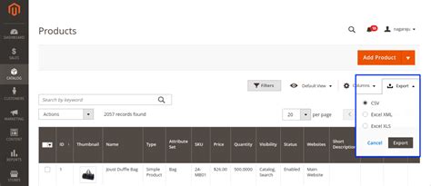 magento2 magento 2 how to do export products csv and xml