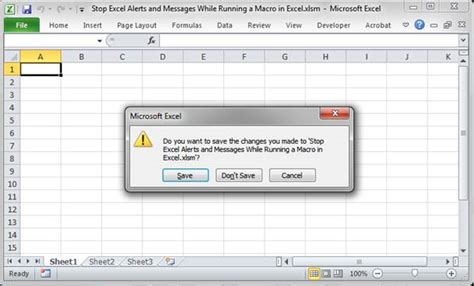 prevent excel alerts and messages appearing while running