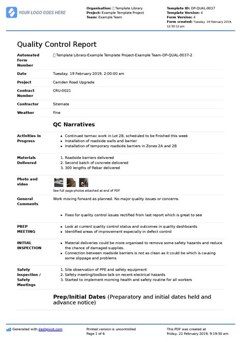 qa qc report template and sample with customisable format