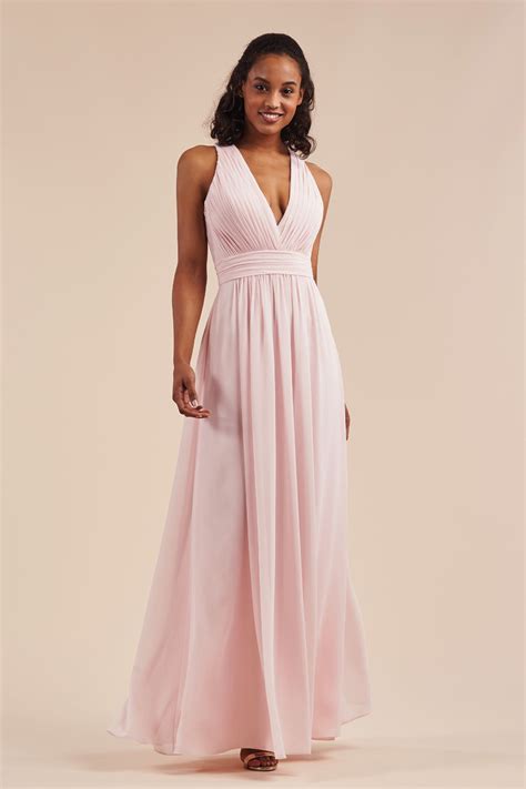 B213056 Poly Chiffon Long Bridesmaid Dress With V Neckline