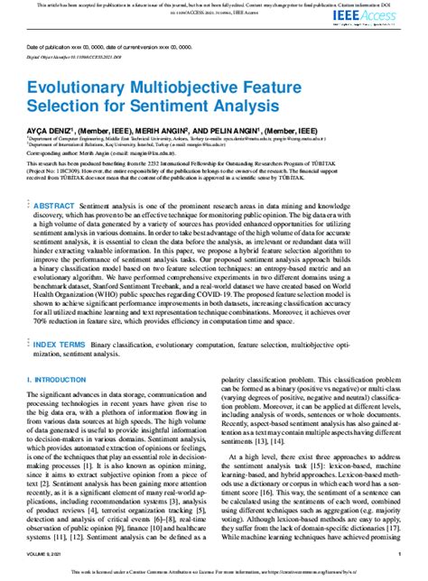 pdf evolutionary multiobjective feature selection for sentiment