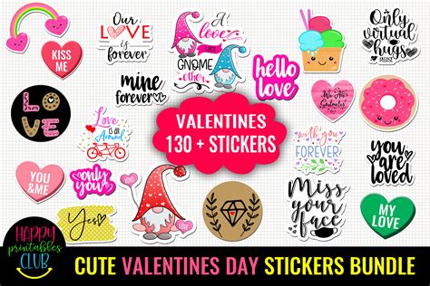 Cute Valentines Day Stickers Bundle Graphic By Happy Printables Club