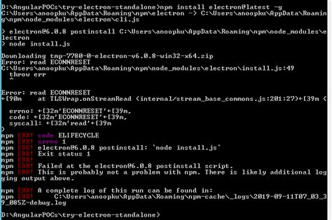 how to solve econnreset while installing electron